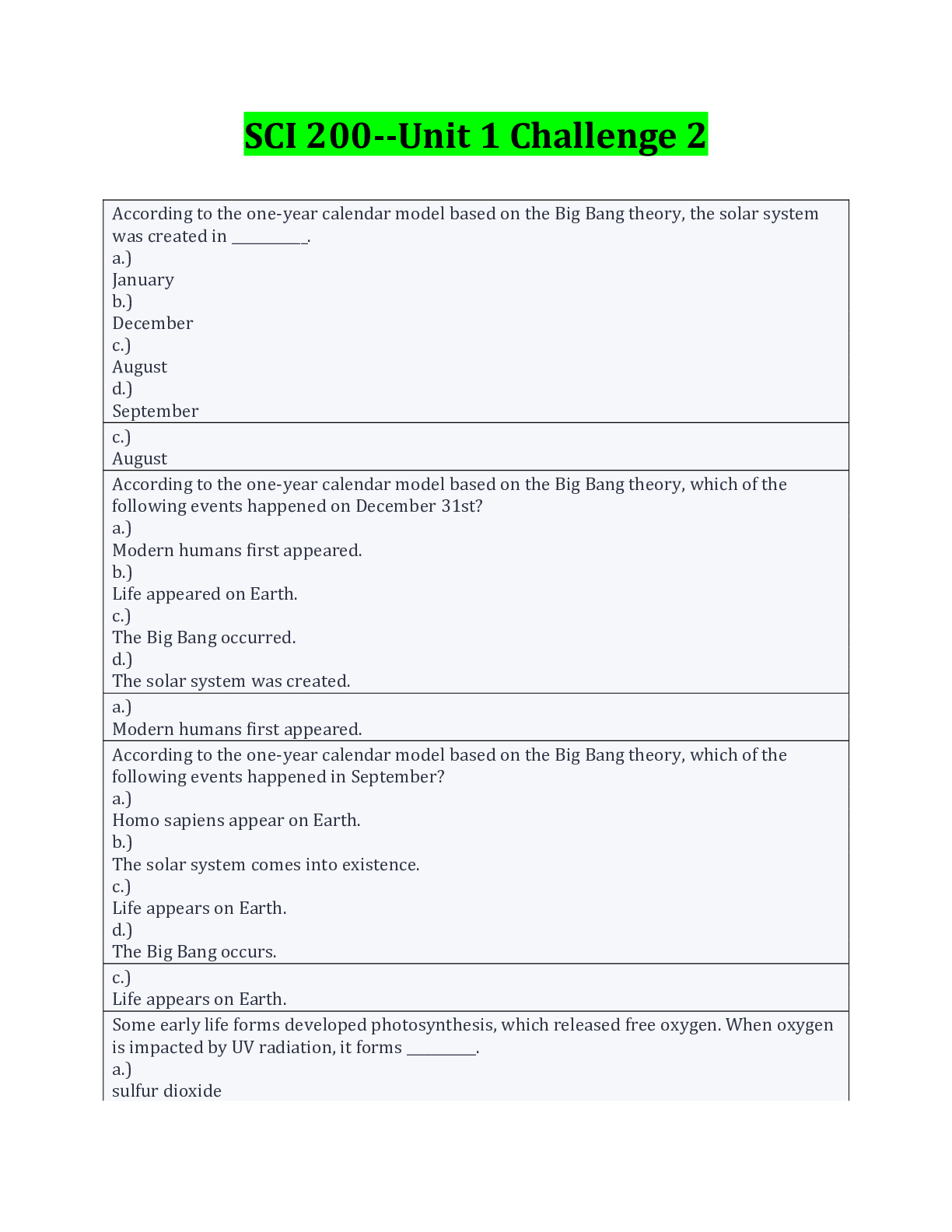 SCI 200--Unit 1 Challenge 2 Questions And Answers 2022/2023 With Complete Solution ...
